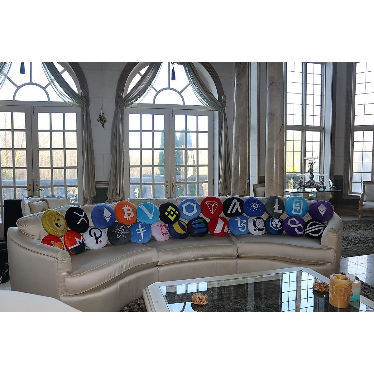 Bitcoin Pillows - Embroidered Round Stuffed Plush Crypto Pillow by BlockCraft.Shop BTC Plush Pillow