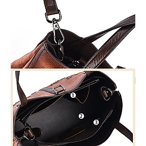 LMKIDS Genuine Leather Satchel for Women Top Handle Bags Handmade Purse Vintage Hobo Crossbody Handbags Tote Bag (Brown)