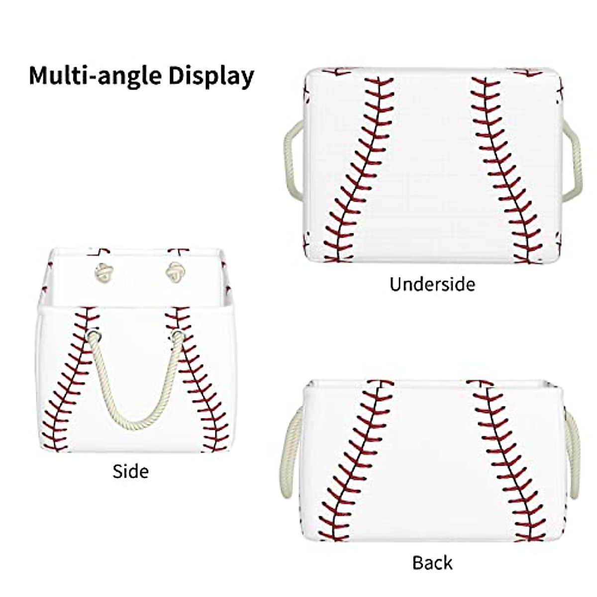 Nozidse Baseball Rectangular Storage Baskets for Organizing Shelves Collapsible with Handles for Shelf Closet Bathroom Cute Large Fabric Storage Bin