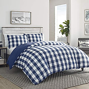 Eddie Bauer - Queen Comforter Set, Reversible Cotton Bedding with Matching Shams, Stylish Plaid Home Decor (Lakehouse Blue, Queen)
