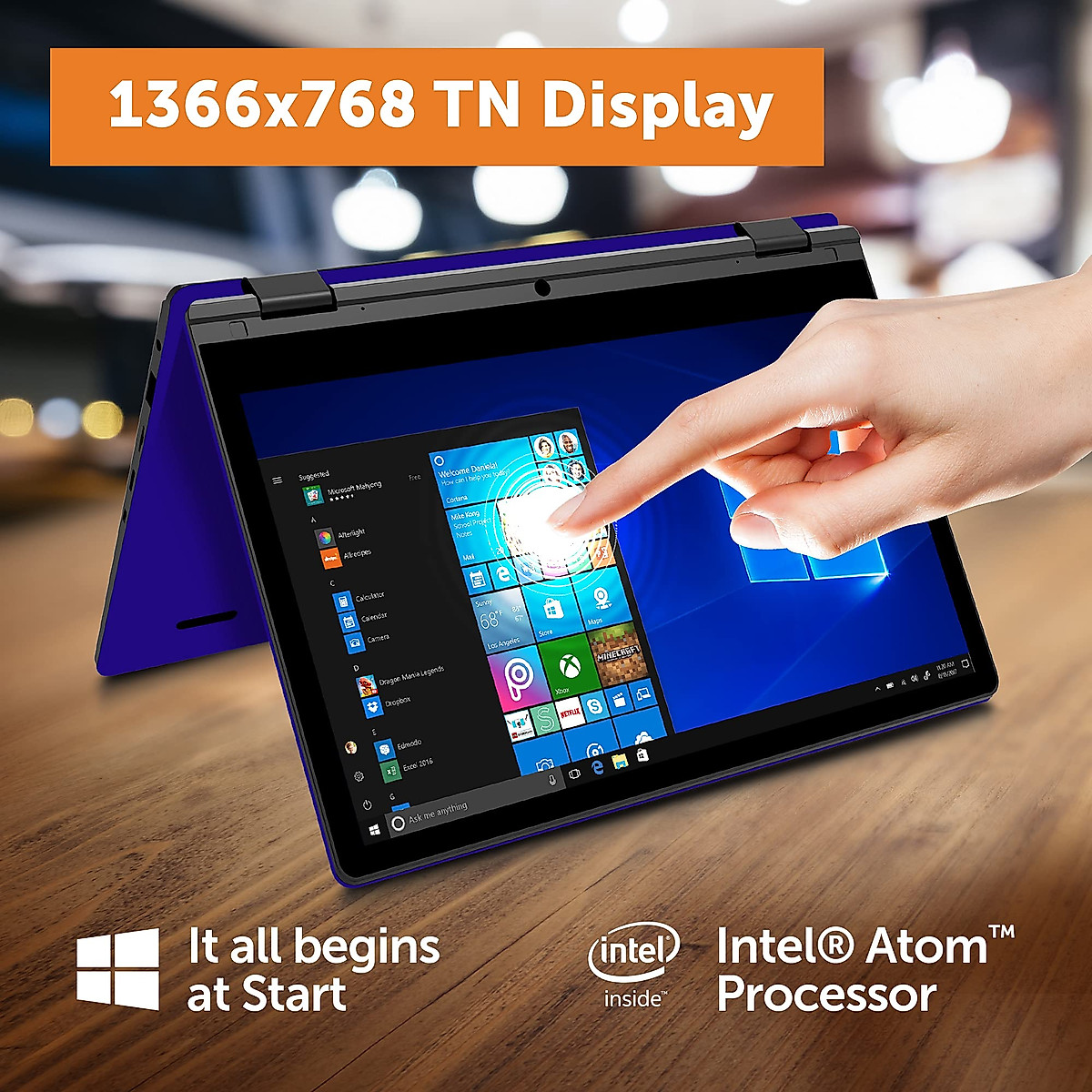 Ematic 11.6" Convertible Touchscreen Laptop with Windows 10 S, 2GB RAM, 32GB Storage, Blue (EWT127BU)