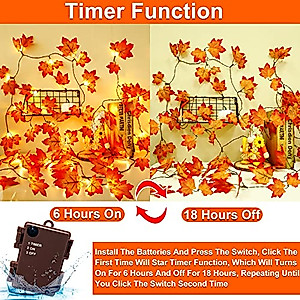 [ Timer & Thicker Leaves ] 3 Pack Fall Garland Lights Fall Decoration Home Total 120 Leaves 60LED 30Ft Waterproof Battery Powered Two Leaves Paired with each Bright LED Halloween Thanksgiving Decor