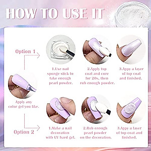 White Pearl Chrome Nail Powder, Pearlescent White Iridescent Nail Powder, High Gloss Glitter Nail Art, Jewelry Mermaid Pearl Neon Nail Powder, Nail DIY Metallic Pigment Powder with Sponge Stick (1pcs)