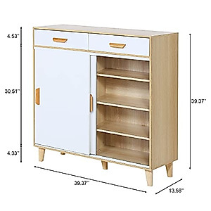 DEYAOPUPU Shoe Cabinet with Drawers and Sliding Doors,5-Tier Free Standing Shoe Rack for Entryway,Modern Shoe Storage Organizer