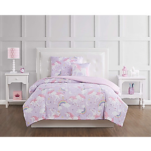 My World Rainbow Unicorn 3-Piece Comforter Set, Purple/Pink, Twin
