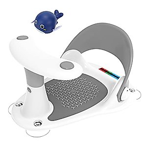 REIKTLUD Baby Bath Seat,Baby Bathtub Bath Seat for Sit-up,Infant Bath Seat,Bath Seat for Baby 6-36 Months,Water Thermometer–Non–Slip Soft Mat–with 4 Secure Suction Cups Provides Backrest Support(Gray)