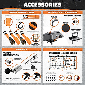 Mockins 60x20x6 Folding Cargo Carrier Hitch Mount | 500 lb Cap Hitch Rack &16 CuFt Soft Shell Waterproof Cargo Carrier Bag | Steel Trailer Hitch Cargo Carrier | Hitch Mount Cargo Carrier Cargo Trailer