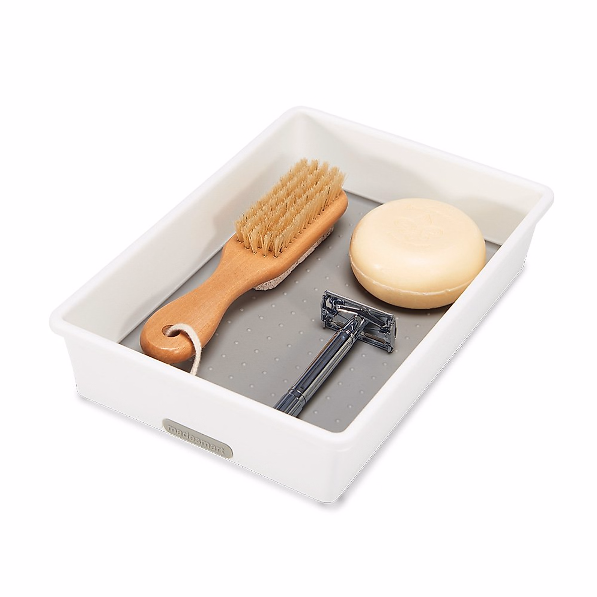 madesmart Classic Mini Silverware Tray - White & Classic 9.75" x 6.75" Bin - White | CLASSIC COLLECTION | Soft-grip Lining and Non-slip Rubber Feet | BPA-Free