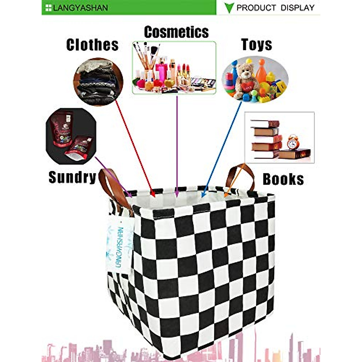 LANGYASHAN Square Storage Baskets Waterproof Canvas Children Laundry Nursery Hamper for Shelves Gift Baskets Toy Organizer Room Decor (Square Racing flag)