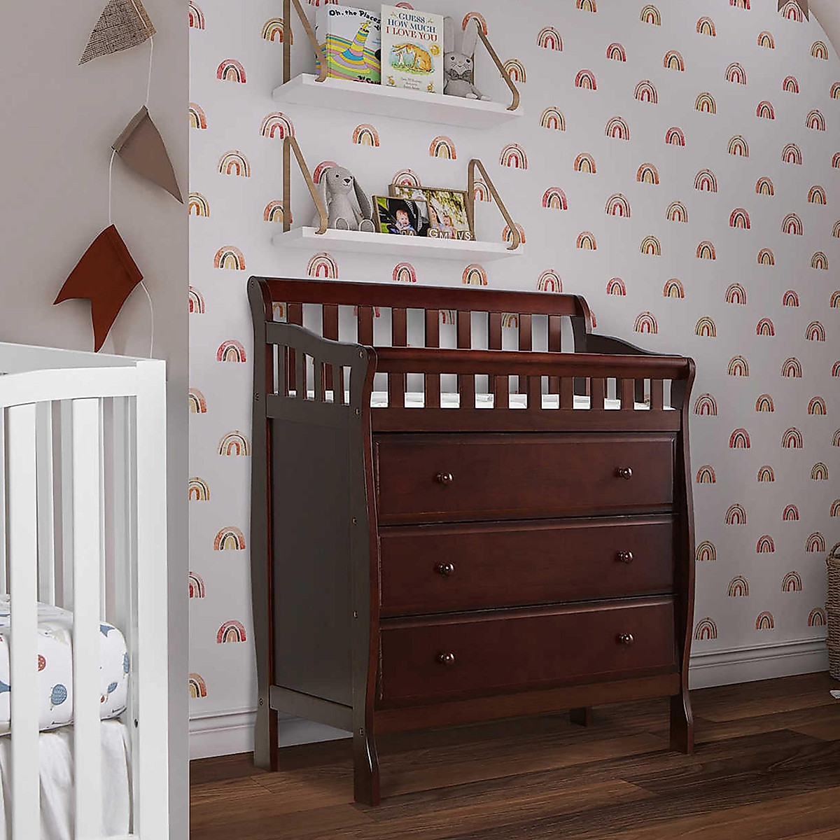 Dream On Me Marcus Changing Table And Dresser In Espresso, Features 3 Spacious Drawers, Non-Toxic Finishes, Comes With 1" Changing Pad, Made Of Solid Wood