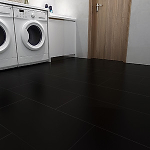 Decotalk Black Peel and Stick Floor Tile, Bathroom Floor Tile Waterproof, Black Vinyl Flooring, 12"x24", 15PCS Vinyl Plank Flooring, Floor Tile Stickers Peel and Stick, Black Flooring Tiles for Floor