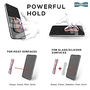 Universal Phone Grip for Most Smartphones, Mini Tablets and Cases, Marble Rose Design Colored Elastic Strap with Mauve Rose Base, LH-01-MarbleRose