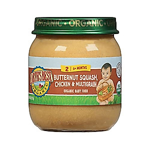 Earth's Best Organic Baby Food Jars, Stage 2 Protein Puree for Babies 6 Months and Older, Organic Butternut Squash Chicken and Multigrain, 4 oz Resealable Glass Jar