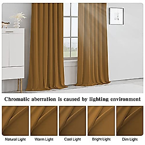 MUMFAS Velvet Curtains 84 Inches Long 2 Panels Gold Amber Brown, Super Soft Heavy Duty Luxury Drapes for Bedroom Living Room Darkening Curtains Urban Decor (Caramel Brown Rod Pocket&Back Tab)