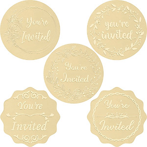 Cindeer 200 Pcs You're Invited Round Embossed Gold Foil Envelope Seals Self Adhesive Invited Foil Sticker for Wedding Invitations Envelopes Greeting Cards Present Decoration