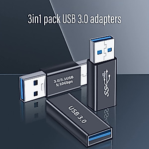HIEbee 3kinds of USB 3.0 apters kit, USB 3.0 Female to Female and Male to Male and Female to Male, high Speed Convert Extension Coupler Connector converte,Black