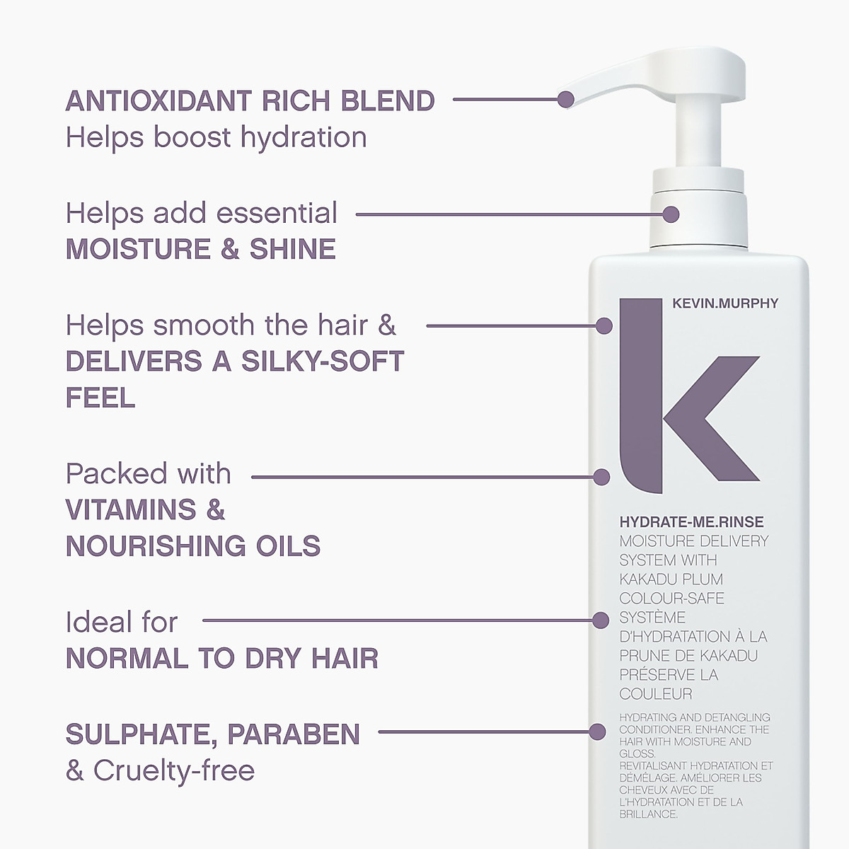 KEVIN.MURPHY HYDRATE-ME.RINSE - Moisturising Conditioner - For Normal & Dry Hair - Hair Repair - Colour Safe Conditioner - With Antioxidant Blend & Kakadu Plum - 1 L / 33.8 fl oz