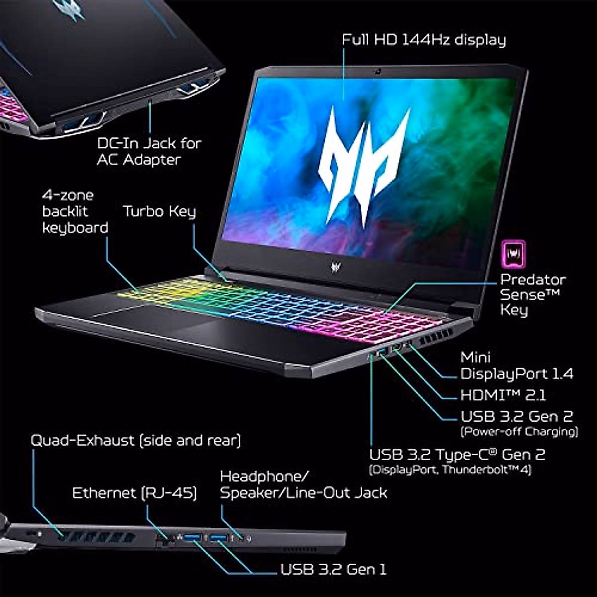 Acer 2022 Flagship Predator Helios Gaming Laptop: 15.6" FHD 144Hz 3ms IPS Display, Intel Gaming 8-Core i7-11800H, 64GB RAM, 4TB SSD, 6GB GeForce RTX 3060, Killer WiFi-6, RGB Keyboard, Win10H, TF