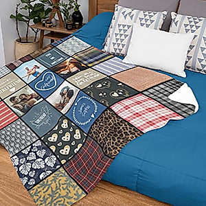 Romantic Gift for Girlfriend, Personalized Photo Collage Fleece or Sherpa Throw for Girlfriend's Birthday with Quilt Pattern, Customized Long Distance Relationship Present (Fleece5060)