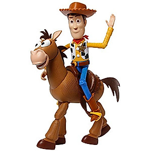 Mattel Disney Pixar Toy Story 4 Movie Set of 2 Action Figures, Collectible Pack Includes with Woody with Removable Hat & Rideable Bullseye