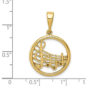 Solid 14k Yellow Gold Musical Notes Pendant Charm - 28mm x 19mm