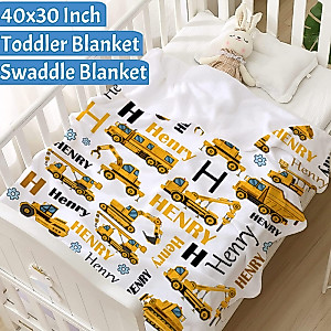 Ottoy Personalized Baby Blanket Custom Construction Trucks Dump Truck Name Blankets for Boys Girls Kids Soft Swaddle Blanket, Newborn Receiving Blankets Birthday Gifts 40"x30" (Toddler) for Pets