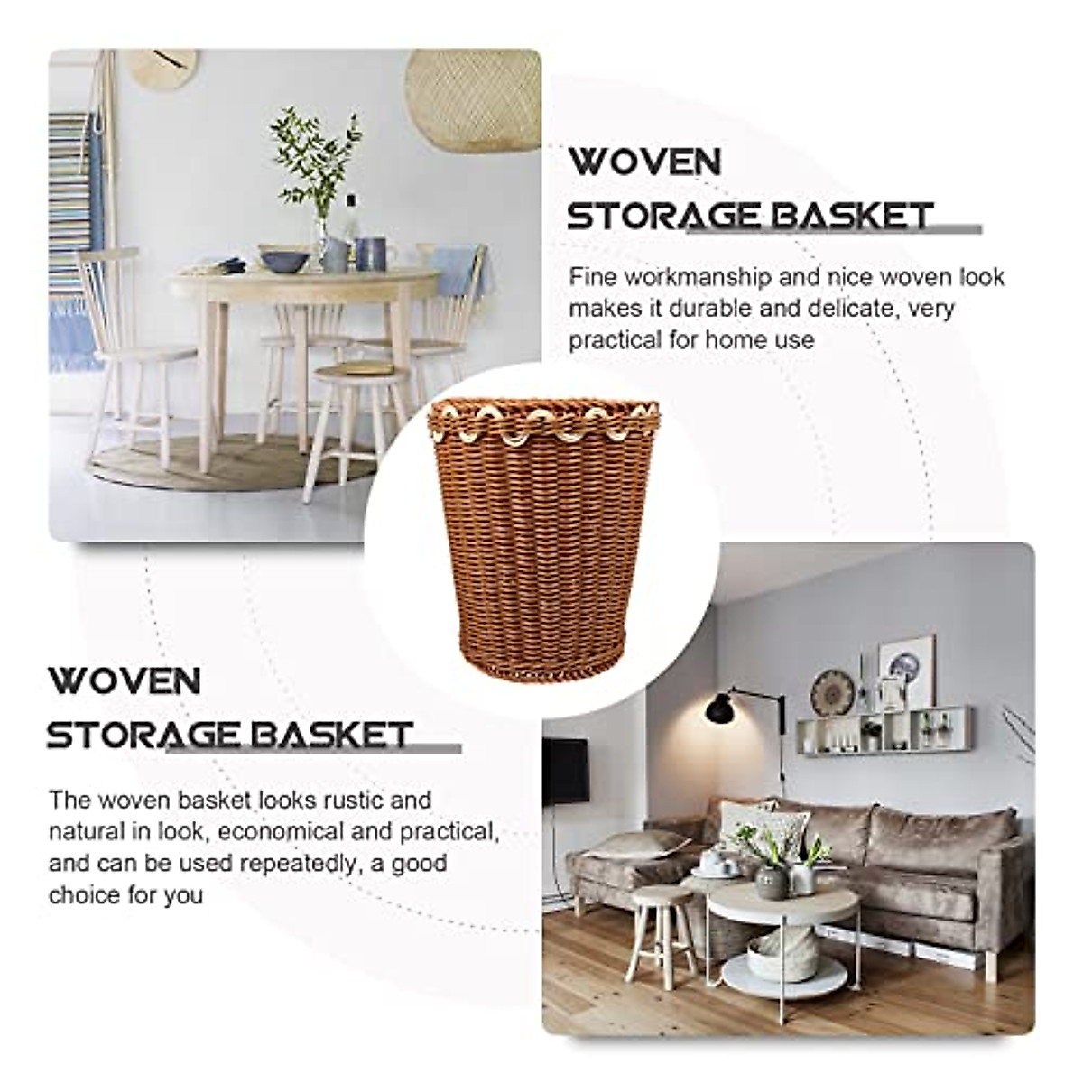 Ipetboom Seagrass Waste Basket Woven Trash Can with Lid Wicker Garbage Bin Rattan Rubbish Container Rustic Storage Basket Laundry Hamper for Kitchen Home Office