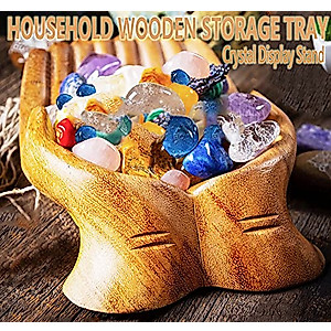 FelRelWel Carved Storage Handmade Decorative Bowl, Household Wooden Storage Tray, Hands Folded Upward Sacrificial Tray, Crystal Display Stand, Key Storage Decorative Tray, Household Wooden Art,Brown