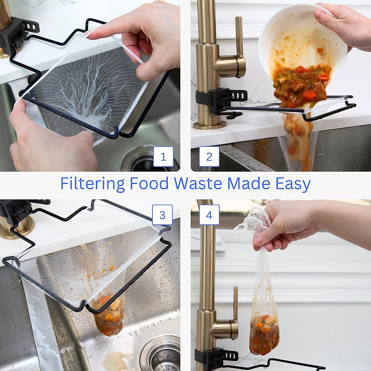 Homponent Kitchen Sink Drain Basket Food Catcher, Clog-Free, Mess-Free Drain Strainer Basket. Comes with 50 Pcs Disposal Filtering Mesh Bags for Kitchen Food Leftover.