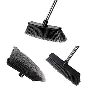 YCUTE Push Broom Brush, Multi-Surface Soft Sweeping Broom with 54” Adjustable Stainless Steel Long Handle for Bathroom, Kitchen, Store, Office, Patio, Garage, Deck, Concrete, Wood, Stone, Tile Floor
