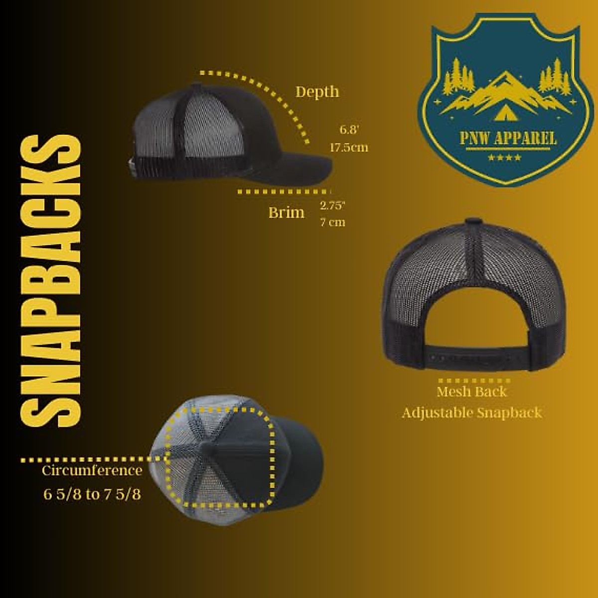 Trucker Hat - Oregon Cap with Vintage Syle Patch (Black/Black)