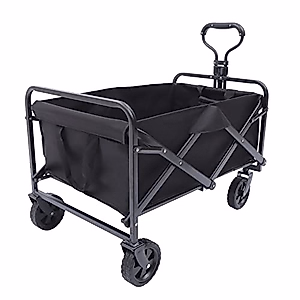 Collapsible Folding Outdoor Utility Wagon, Heavy Duty Foldable Camping Cart, Garden Tool Collection Utility Trolley with Adjustable Handle & Mesh Cup Holder for Garden Camping Picnic