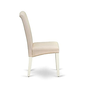 East West Furniture DLBA3-WHI-01 3 Piece Modern Dining Table Set Contains a Round Wooden Table with Dropleaf and 2 Cream Linen Fabric Upholstered Parson Chairs, 42x42 Inch, Linen White