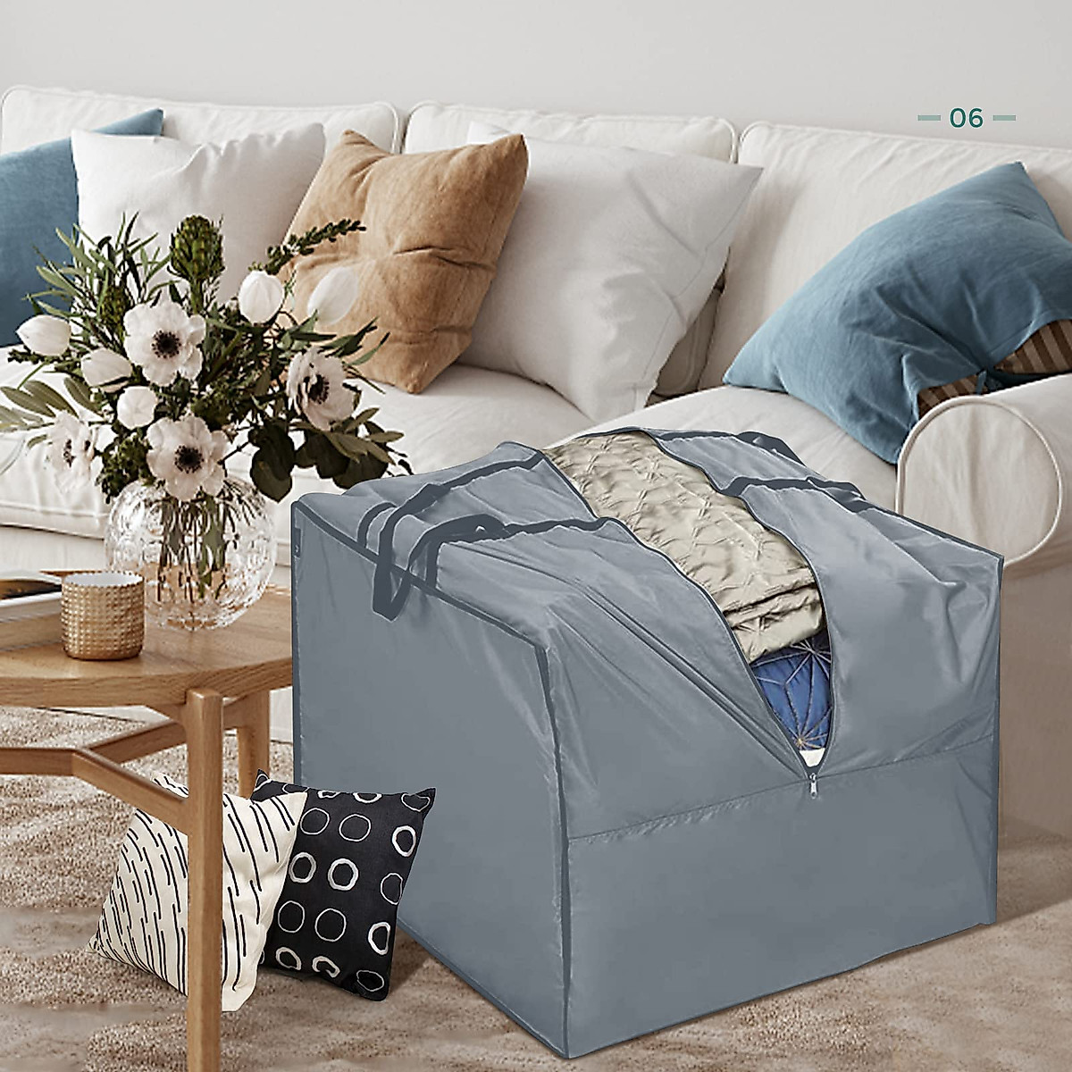 boyspringg Outdoor Cushion Storage Bag, 420D Waterproof Fabric, Outdoor Cushion Storage, 32'' x 32'' x 24'', Patio Cushion Storage Bag for Outdoor Furniture, Cushion, Pillow etc.（Grey）