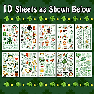 Partywind 200 Styles (10 Sheets) Glow St Patrick's Day Kids Temporary Tattoos, Saint Patricks Day Decorations Party Supplies Favors, Irish Tattoo Stickers with Shamrock for Kids
