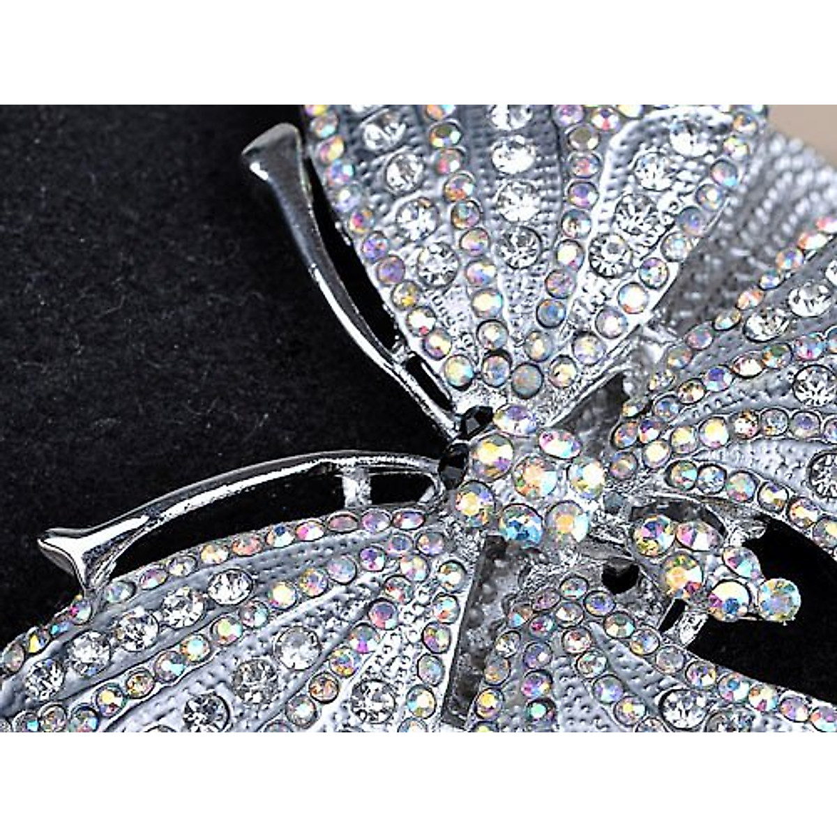 Alilang Womens Silvery Tone Clear Iridescent Rhinestones Big Butterfly Bangle Bracelet