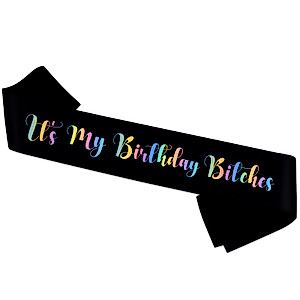 It's My Birthday Birthday Bitches Black Sash with Rainbow Color Lettering - Bridal Shower, Bachelorette,Engagement Hen Party Sash for Girls and Women