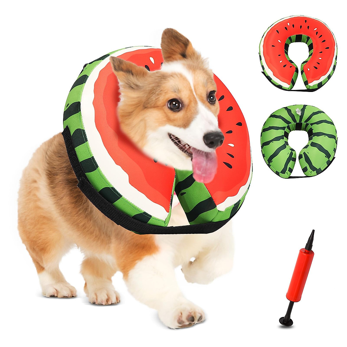 ipetstation Dog Cone Collar After Surgery,Waterproof Fabric Comfy Pillow,Dog Cone Alternative,Inflatable Dog Collars E Collar Elizabethan Collar for Dogs (Red-Green, M(Neck:9.84”-14.17”))