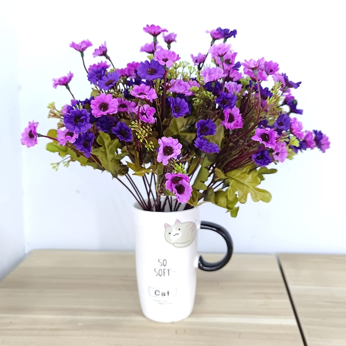 skycats Artificial Flowers, Artificial Daisy Silk Flowers, Flowers for Home Kitchen Garden Patio Window Box Office Table Centerpieces Indoor Outdoor Decor (4 Bundles Purple, excluding vases)