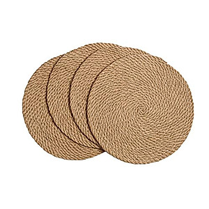 SHACOS Small Round Natural Jute Placemats 12 inch Set of 4 Heat Resistant Place Mats Trivets for Hot Plates Pots Pans Rope Braided Thick Table Mats Potholder Mats (Jute Brown, 12 Inch)