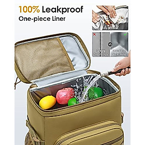 TACTICISM Backpack Cooler 38 Cans Tactical Lunch Backpack for Men Work - Molle Soft Cooler Backpack Insulated Waterproof Leak Proof - Camping Beach Kayaking Hiking Fishing Accessories - Brown