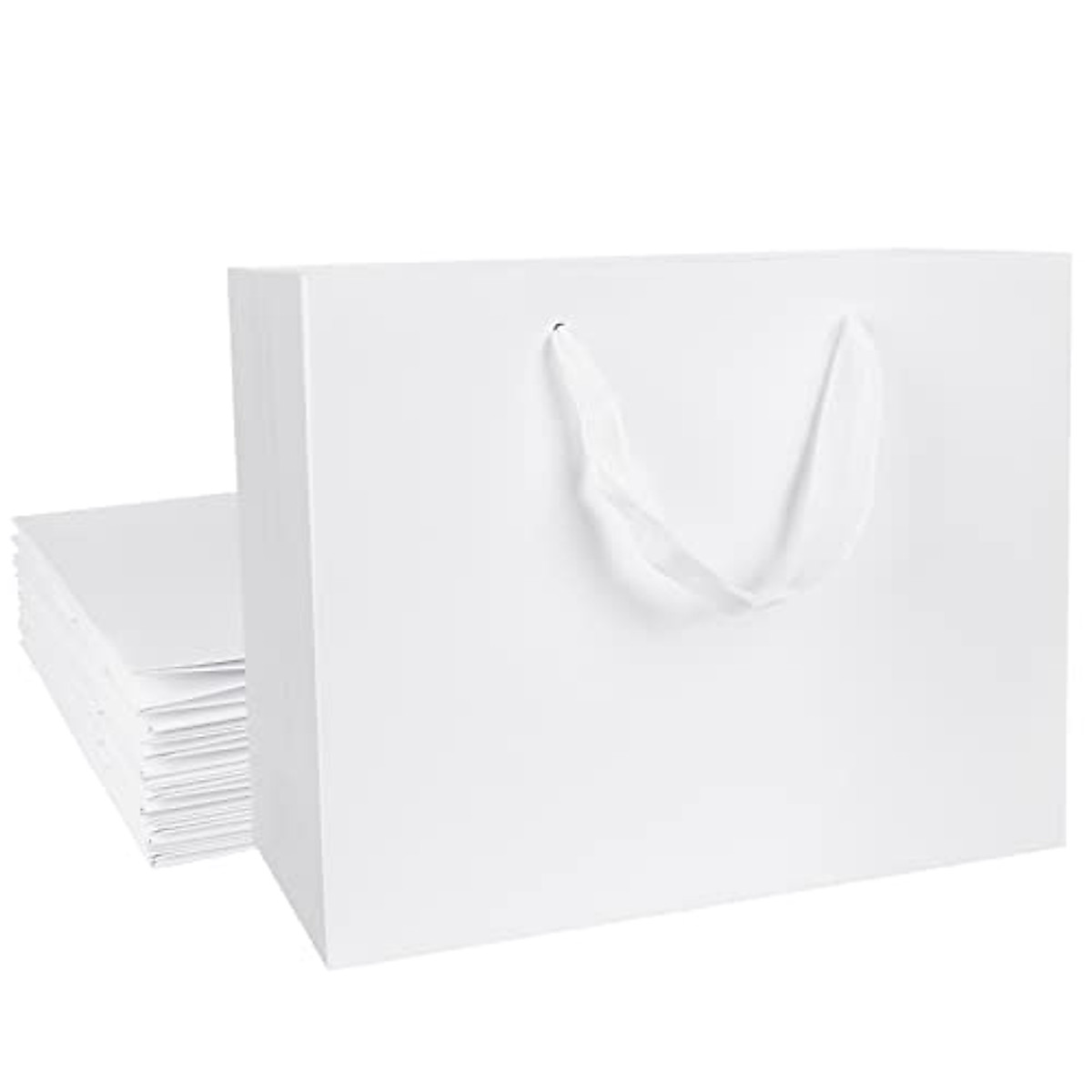 Aimyoo White Paper Bags with Handles 10 Pack, Large Gift Bags for Retail Merchandise Shopping Small Business Party, 13x10x5 inch