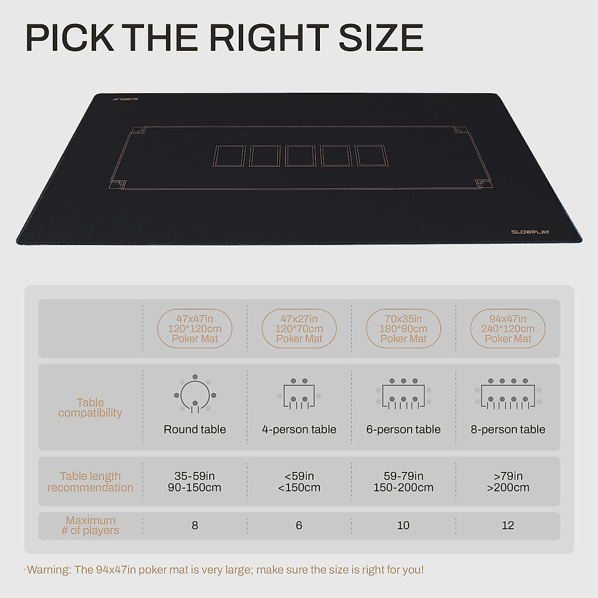 SLOWPLAY Godel Texas Hold'em Poker Mat | Portable Poker Table Top, Black and Champagne Gold, 70 x 35 Inch, Water Repellent, Noise Reduction, and Premium Carrying Bag for Games Everywhere