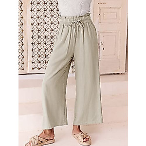 ANRABESS Women's Linen Pants Casual Loose High Waist Drawstring Wide Leg Capri Palazzo Lounge Pants Cropped Trousers Summer Boho Outfits 939maxing-S Beige