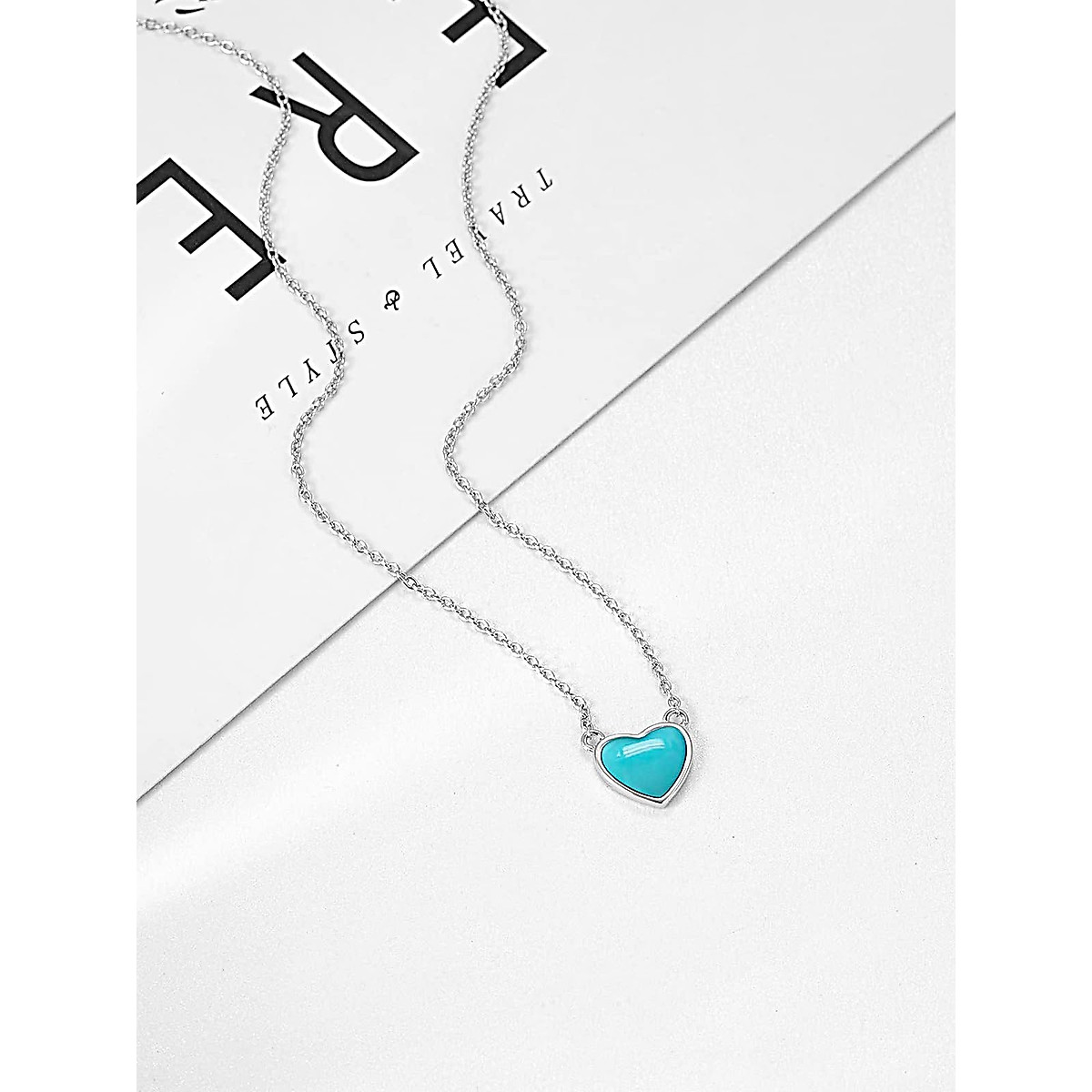 TANGPOET Dainty Turquoise Necklace for Women Sterling Silver Turquoise Heart Pendant Necklaces Blue Stone Jewelry Birthday Christmas Valentines Day Gift for Her