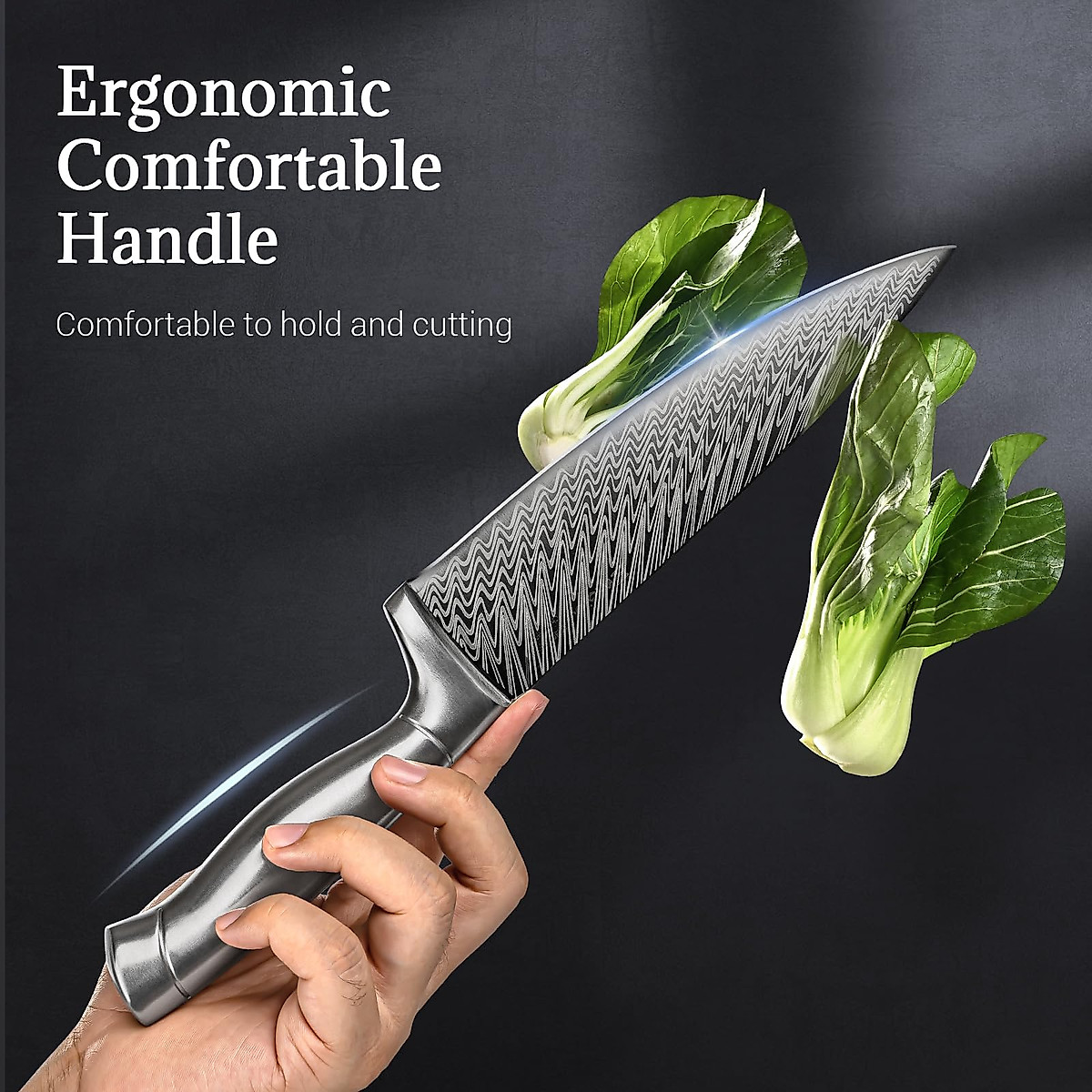 Knife Set,Emojoy 15 Pieces Kitchen Knife Set with block, Knife Block Set with Built-in Sharpener,High Carbon Stainless Steel Sharp Chef Knife Set with Hollow Handle