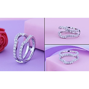 Dazzlingrock Collection Round White Diamond Wedding Double Guard Ring for Women (1.00 ctw) in 10K White Gold Size 7