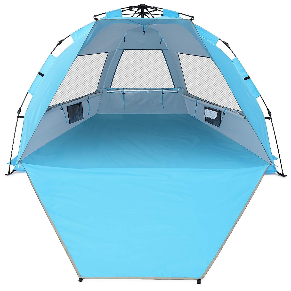 G4Free 3-4 Person Beach Tent Pop Up Shade, Lightweight UPF 50+ Beach Sun Shelter Family Size, Easy Setup and Portable Sun Shade Canopy Cabana(Bright Silver)