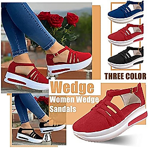 Nulairt Sandals for Women Dressy Summer Hollow Out Platform Sandals Closed Toe Wedge Shoes Buckle Strap Outdoor Sandals Black