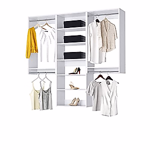 Closet Kit with Hanging Rods & Shelves - Corner Closet System - Closet Shelves - Closet Organizers and Storage Shelves (White, 96 inches Wide) Closet Shelving